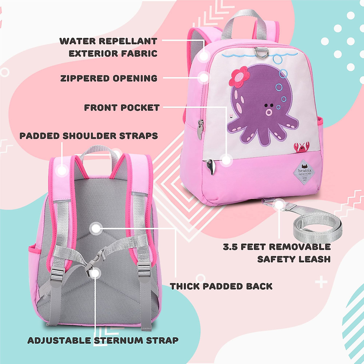 Beatrix New York - Toddler & Kids 11.5" Backpack Bag with Removable Leash for Girls & Boys (DINOSAUR), Ideal for Preschool & Kindergarten Back to School