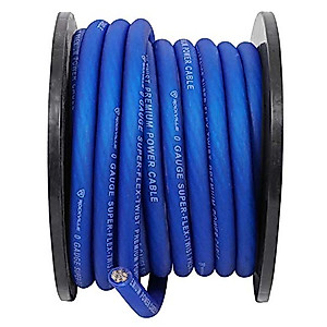 Rockville R0G50BLUE 0 Gauge 50 Foot Spool Blue Car Amp Power+Ground Wire Cable