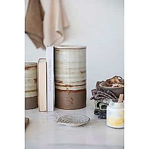 Bloomingville Stoneware 2-Tone Lid, Natural and Brown Canister