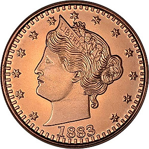Private Mint Currency Design 1 oz .999 Pure Copper Round/Challenge Coin (1883 Liberty V Nickel Design)