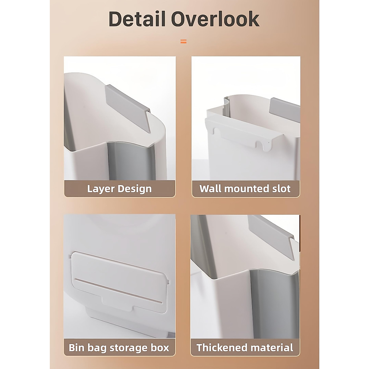 AIWE7D 2.4 Gallon White Collapsible Trash Can for Kitchen Cabinet Doors, Holds 2.1 Gallons, Lightweight and Durable, Foldable Design Saves Space