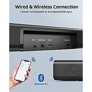 Sound Bar, SOUNDWINGS 26-Inch Soundbar for TV, 3D Surround Sound Audio System, Bluetooth 5.1/USB Connectivity, Button/Remote Control, for 4K & HD TV, 3 Equalizer Mode for Home Theater/Gaming/Projector