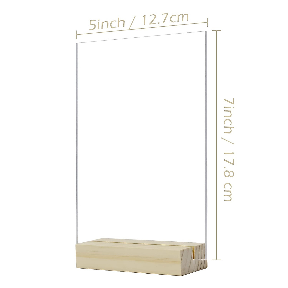 JINMURY 5x7 Inch Clear Acrylic Sign with Wood Base-10 Pack Blank Clear 5x7 Acrylic Sheets and Wood Stand, DIY Blank Acrylic Sign for Acrylic Table Numbers Wedding Table Signs