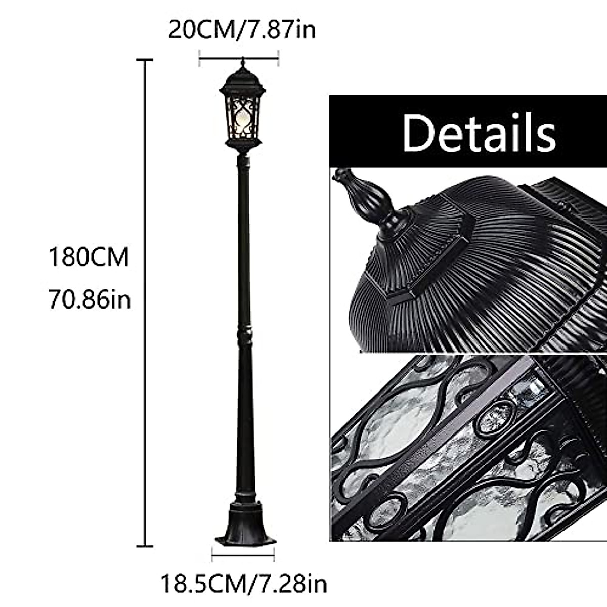 IBalody Outside Post Light Retro Garden Pillar Lantern Outdoor Waterproof Lawn Garden Landscape Community Street Exterior Column Lamp (Size : 180cm)