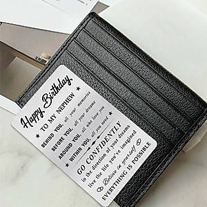 MOQIYXL Nephew Birthday Card, Happy Birthday Nephew Gifts Ideas, Small Engraved Wallet Card
