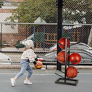 Fitlyiee 3 Layer Double-Sided Basketball Organizer Waterproof Iron Ball Storage Rack Sports Equipment Storage (Black)