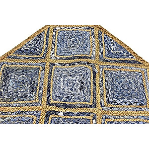 Unique Loom Braided Jute Collection Classic Quality Made Natural Hand Woven with Geometric Design Area Rug (9' 0 x 12' 0 Rectangular, Blue/ Natural)
