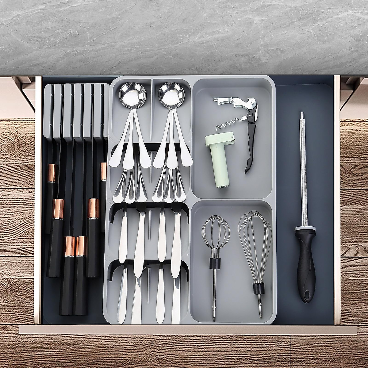 SEVEN LUCKY LIGHT Silverware Organizer Expandable Cutlery Drawer Organizer Food Grade PP5 Utensil Drawer Organizer BPA Free