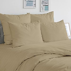 Sunday Home 400 Thread Count 100% Cotton Sheets Damask Stripe Khaki Queen Sheets Set 4 Piece - Ultra Soft Long Staple Sateen Weave Luxury Bed Sheet Set with 16" Deep Pockets - Oeko Tex Certified