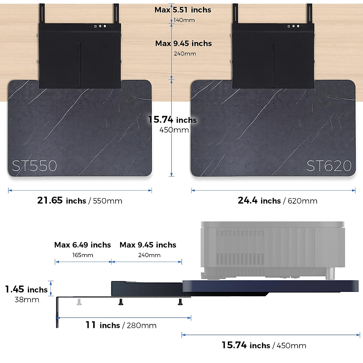 SCREENPRO ST550 Motorized Slider Tray for UST Projectors - Extends to 150"