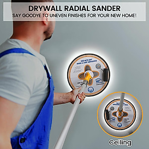 Hohean 9 Inch Drywall Sander with LED Light, Radial Sander with 360 Degree Rotary Round, Drywall Handing Pole Sander for Wall Cleaning and Polishing, Circular Ceiling Sander for Dry Wall and Painting