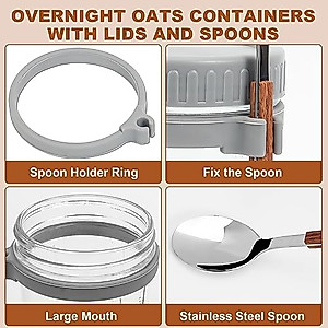 TAOUNOA 9 Pack Overnight Oats Container, 12oz Glass Overnight Oats Containers with Lids and Spoon 350ml Colorful Mason Jars with Lids with Measurement Marks