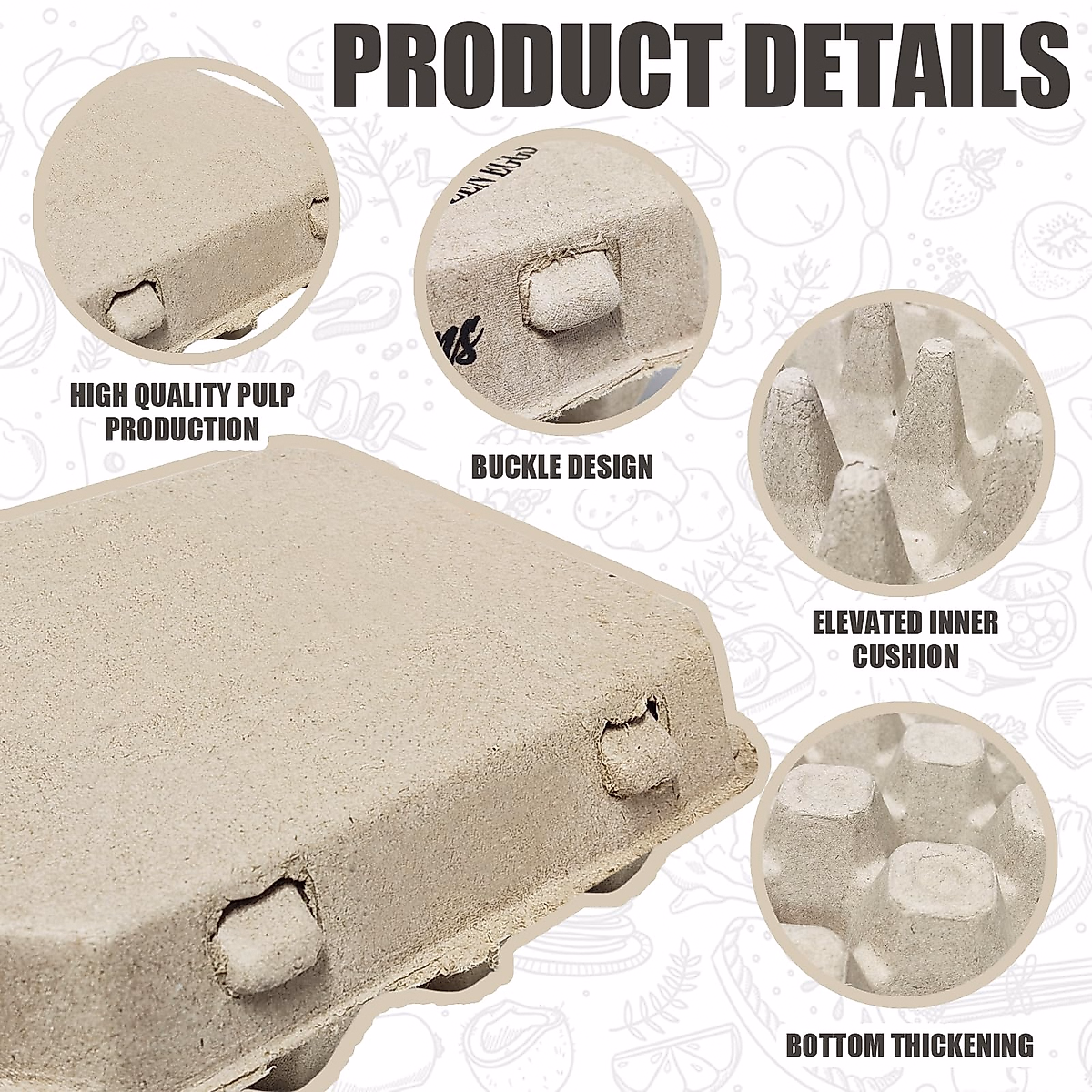 QPEY 25 Pcs Egg Cartons Cheap Bulk, 3x4 Eggs 12 count Pulp Paper Egg Tray Egg Storage Containers Holder for Supermarkets, Kitchen, Vegetable Markets