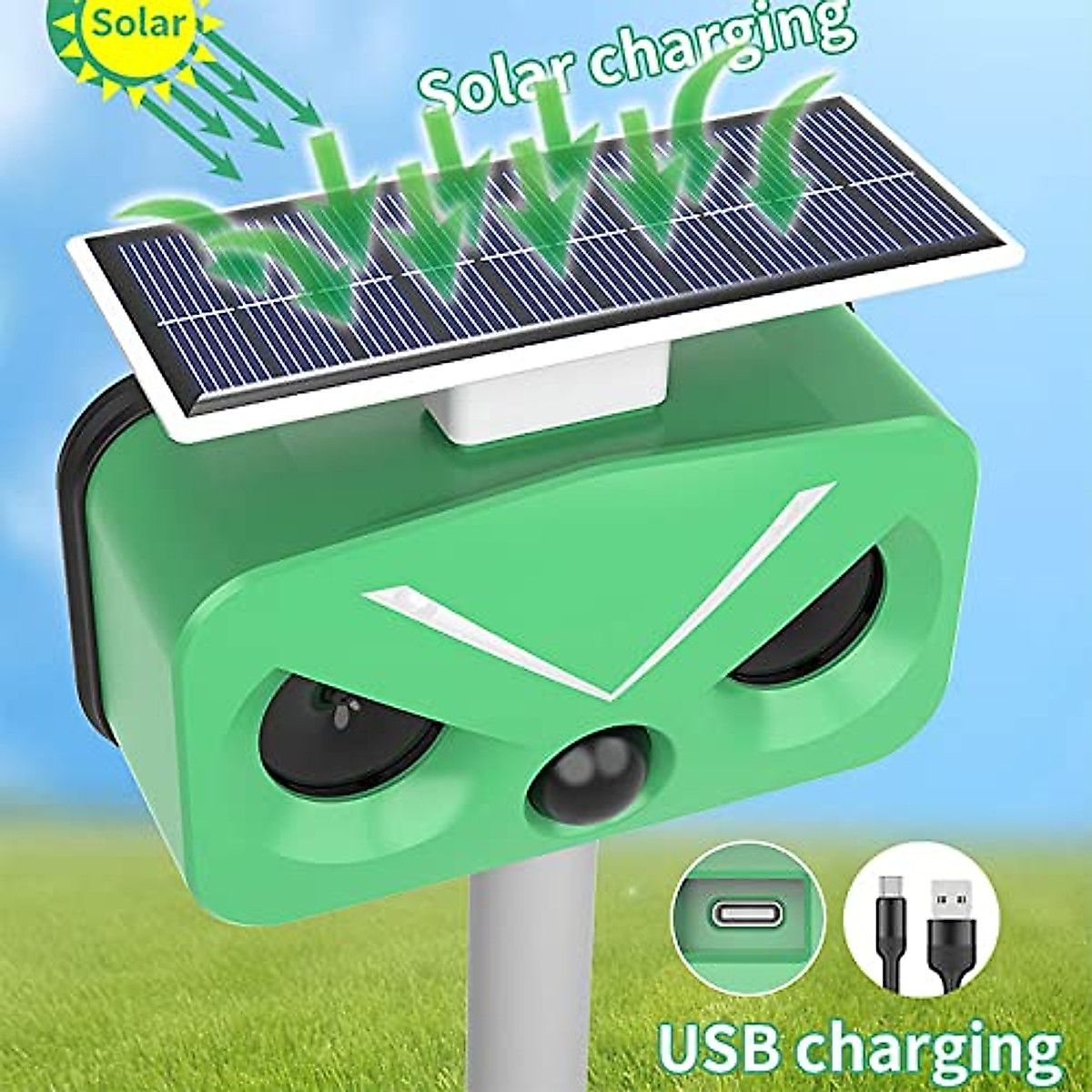 Ultrasonic Animal Repeller, Ultrasonic Solar Pest Repeller Outdoor with Motion Sensor and Sound,Waterproof Device for Garden, Farm, Yard, Dogs, Cats, Birds and More