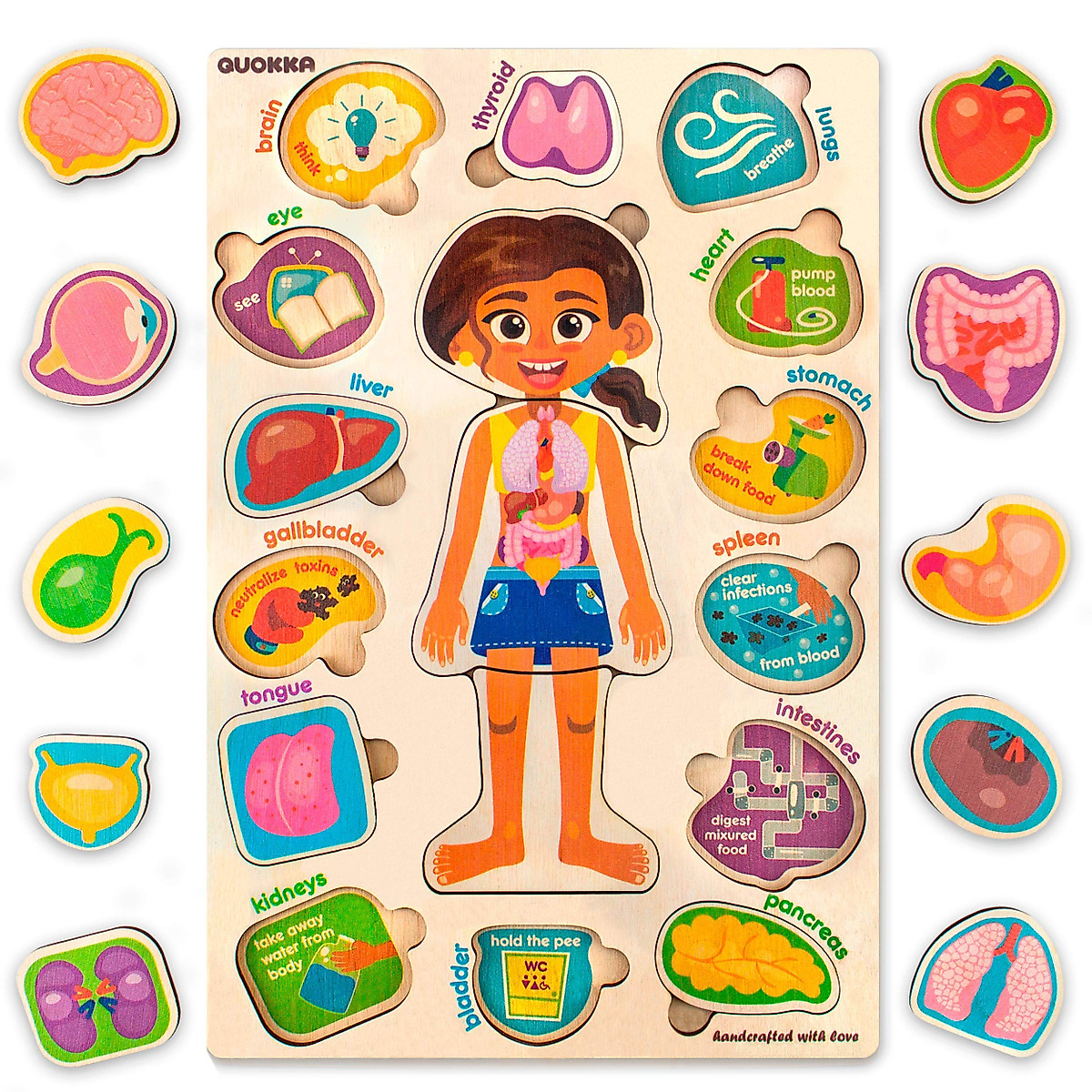 QUOKKA Wooden Puzzles for Kids – Montessori Puzzles for Toddlers 3-5 – Preschool Game Learning Human Body Parts Anatomy Skeleton – Educational Toys for Boy & Girl