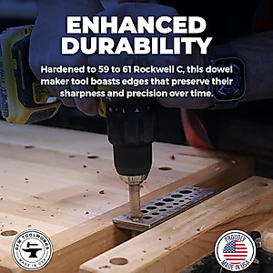 DFM Tool Works Doweling Tool - Premium Dowel Maker Tool, Versatile Dowel Plate, High-Grade A2 Steel for Woodworking, Made in USA - English 17 Holes, Multi-Size