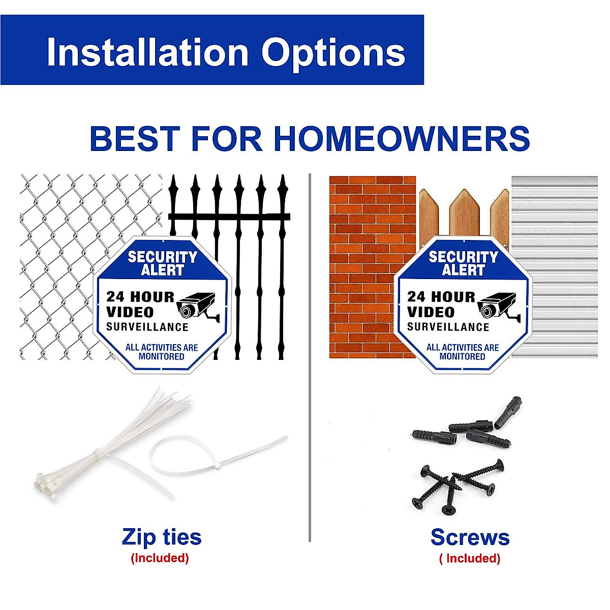 Video Surveillance Signs, Aluminum 10" x 10" Outdoor Security camera Signs for Property, Metal Reflective Warning Sign for Home Business CCTV Security Camera - 2 Pack