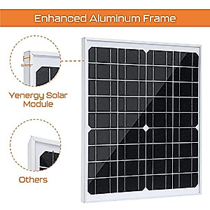Yenergy 20 Watts 12V Solar Panel Solar Battery Charger & Maintainer 20W Mono Solar Panels Kit for RV Boat Marine Car with 10A Waterproof Solar Panel Charge Controller and Extension Cable