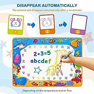 Water Doodle Mat - Kids Painting Writing Color Doodle Drawing Mat Toy Bring Magic Pens Educational Toys for Age 2 3 4 5 6 7 Year Old Girls Boys Age Toddler Gift