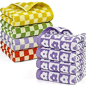 Jacquotha Hand Towel Set of 8 Bundle, Checkered and Checkered Floral Hand Towels for Daily Use