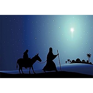 Leyiyi 6x4ft Merry Christmas Photography Background Joseph Shepherd Barn Village Santa Marria Donkey Cold Winter Night Twinkle Star Backdrop Baptism Happy New Year Photo Portrait Vinyl Studio Prop