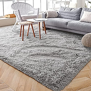 Foxmas Grey Bedroom Rug, Bedside Area Rugs for Bedroom, Fluffy Area Rug for Kids Room, Non Slip Floor Rugs for Bedroom, Washable Area Rugs Plush Fluffy Furry Fur Rugs, 3x5 Feet