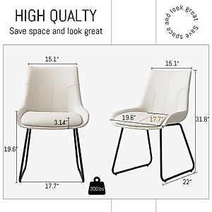 HIPIHOM Dining Chair Set of 4, Modern Kitchen Faux Leather Dining Room Chair for Kitchen Living Dining Room (4 Off-white with Black Legs)