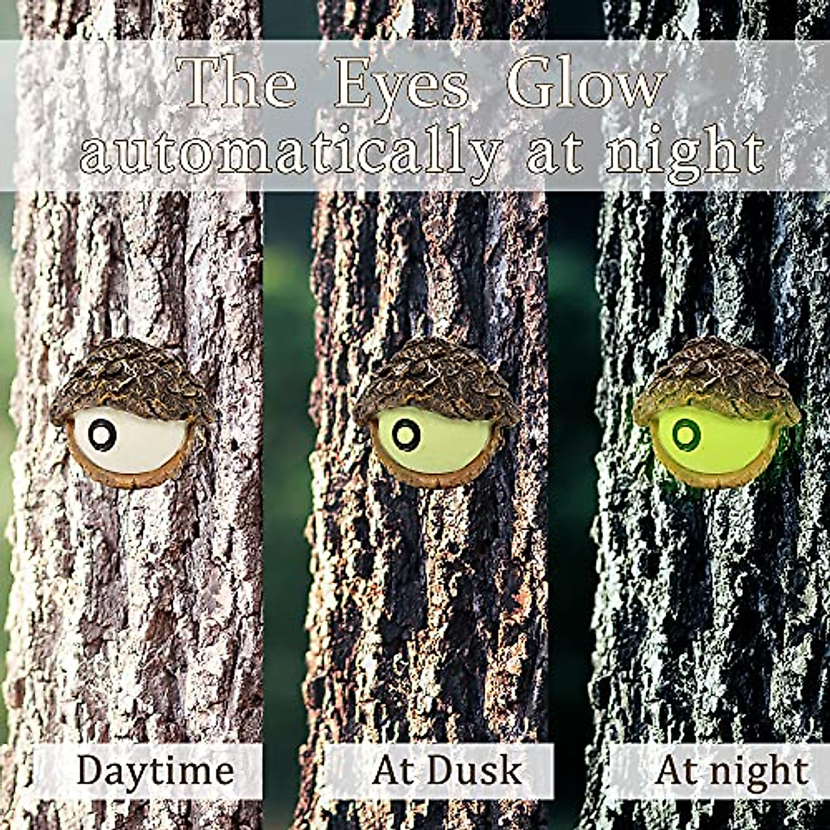 Juegoal Tree Face Decor Bird Feeder Outdoor, Eyes Glow in Dark Fun Old Man Tree Hugger Sculpture Yard Art Garden Lawn Ornament Decoration