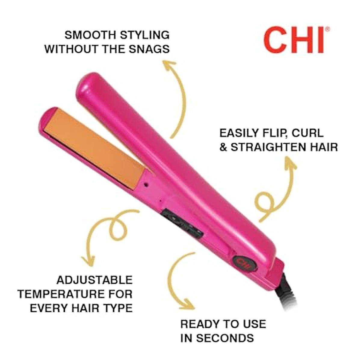CHI Tourmaline Ceramic Hair Straightening Flat Iron | 1" Plates | Pure Pink | Professional Salon Model Hair Straightener