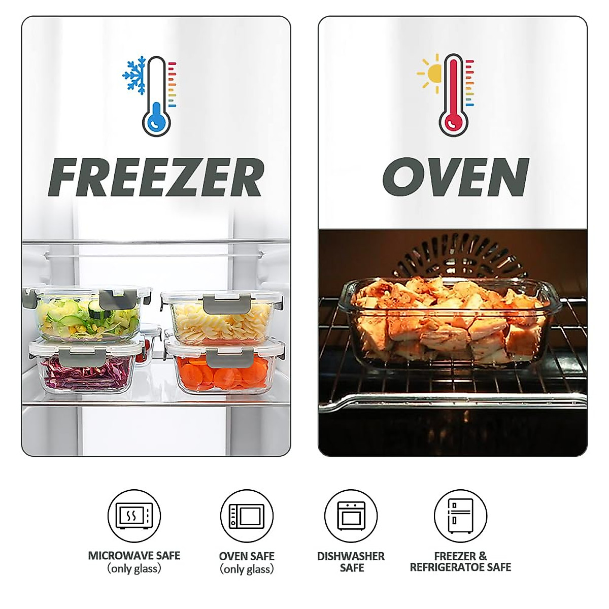 VERONES 30 Pieces Glass Meal Prep Containers Set, Airtight Glass Lunch Containers, Stackable Glass Food Storage Containers with Lids, for Microwave, Oven, Freezer & Dishwasher Friendly,Gray