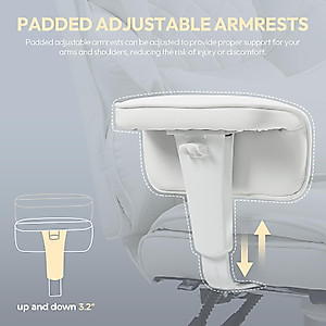 Dowinx Big and Tall Office Chair with Pocket Spring Cushion and Lumbar Support,High Back Computer Gaming Chair with Adjustable Armrests,Executive Desk Chair with Footrest,(PU Leather, White)