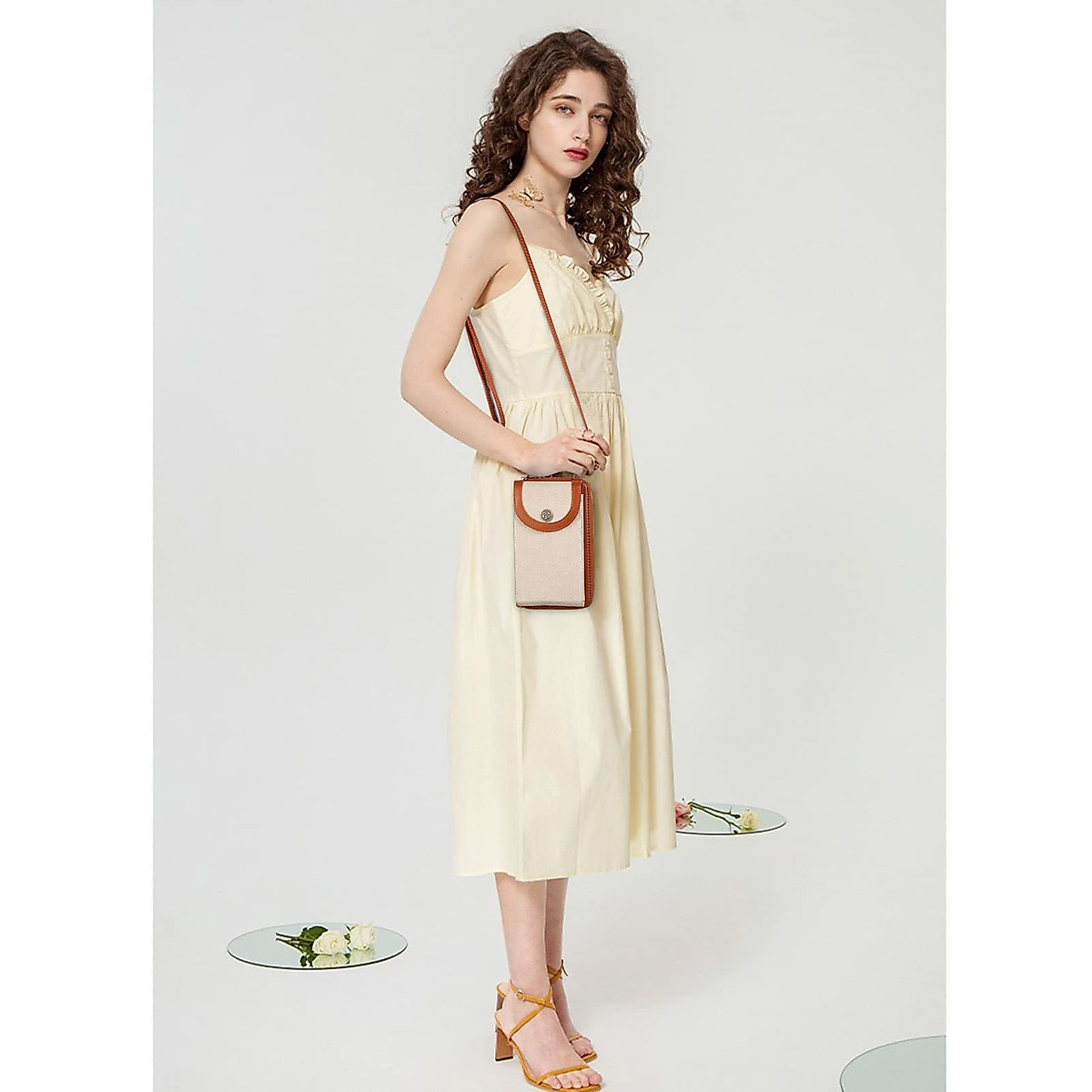 BROMEN Small Cell Phone Purse Crossbody Bags for Women Vegan Leather Wallet Purses with Credit Card Holder Beige with Brown