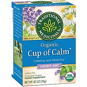 Traditional Medicinals Organic Cup of Calm Lavender Mint Herbal Tea, Calming & Relaxing, (Pack of 1) Total 16 Tea Bags