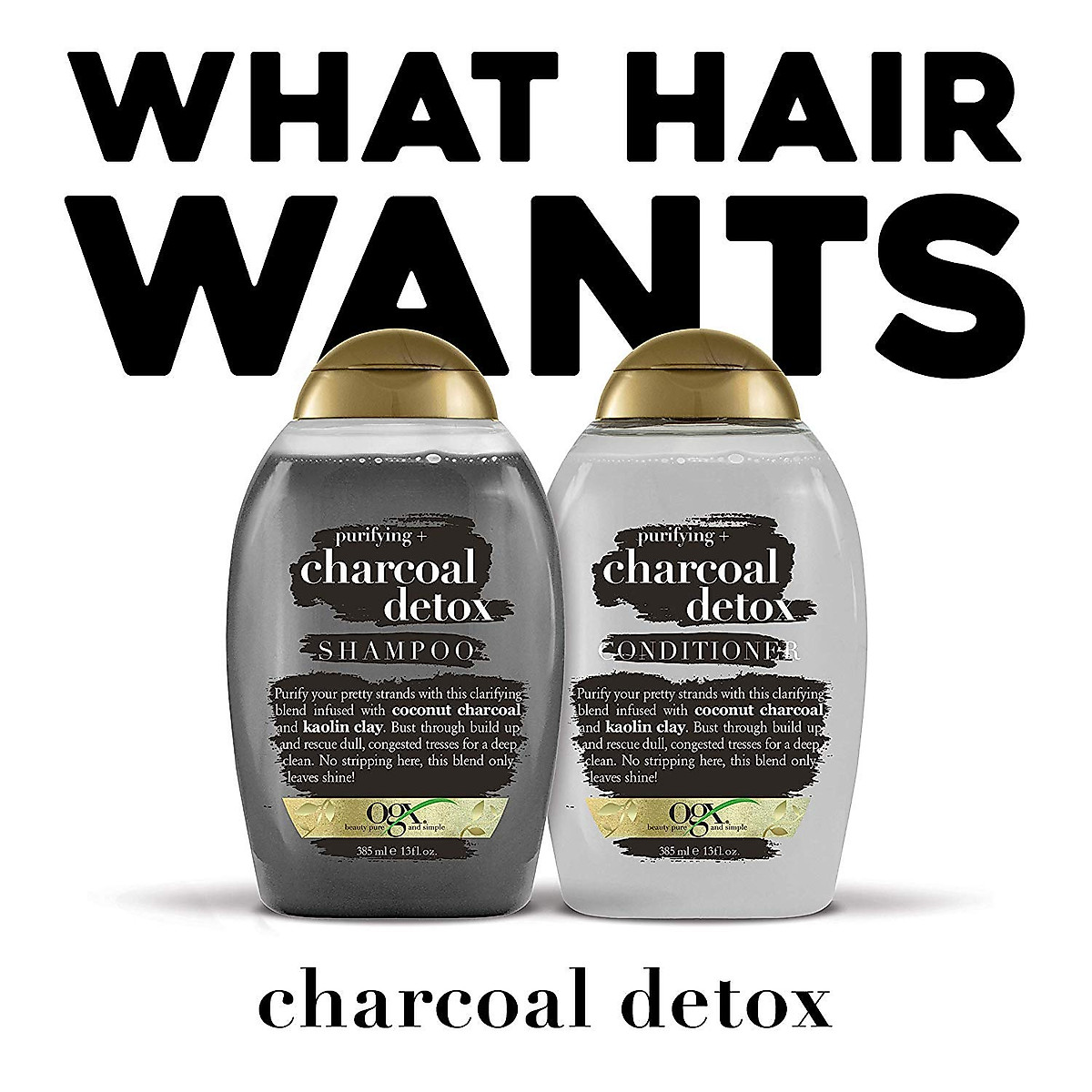 OGX Purifying + Charcoal Detox Shampoo for Buildup Removal and Light Nourishment, No Sulfates, 13 fl oz