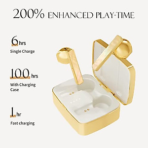 ELLA'S EARS Jewelry Style Wireless Earbuds Bluetooth Noise Canceling Headphones Effortless Setup Bluetooth Earphones with Mic 100 Hrs Play Time Headset for Christmas