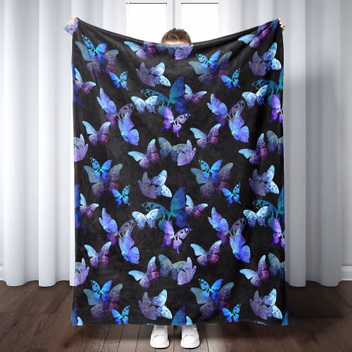 Butterfly Blanket Blue and Purple Super Soft Warm Butterfly Throw Blanket - Lightweight Cozy Flannel Throw Blanket Bed Couch Sofa Office Decor, Gift for Girls and Boys Women and Man 50"x40"