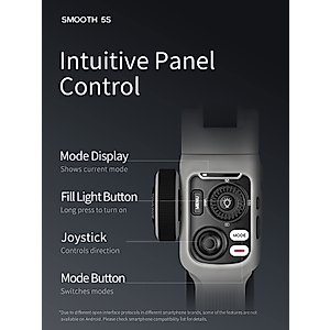 Zhiyun Smooth 5S Phone Gimbal, 3-Axis Smartphone Stabilizer with Built-in and Magnetic Fill Light, AI Face Tracking for iPhone and Android, YouTube TikTok Video, Gray Combo