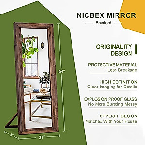 NicBex 64 x 21 Inch Full Lenth Mirror with Wooden Stand, Free Standing Floor Mirror, Wall Mounted Mirror, Rustic and Farmhouse Mirror for Bedroom, Dressing Room, Living Room, Maple (with Stand), 64x21