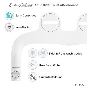 Swiss Madison Well Made Forever SM-BSA01 Aqua Non-Electric Toilet Bidet Seat Attachment, White