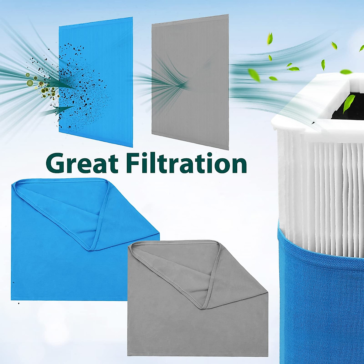 4 Pack 211+ Washable Pre-Filters Replacement Compatible with Blueair Blue Pure 211+, Filter for Diva Blue, Lunar Rock etc