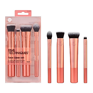 Real Techniques 4 Piece Face Base Makeup Brush Set, For Concealer, Foundation, Contour, & Setting Powder, For Blending & Sculpting, Travel Friendly, Gift Set, Stocking Stuffer, Cruelty-Free