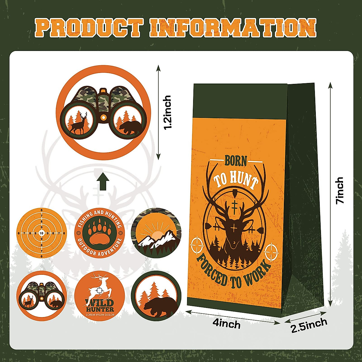 24 Pcs Hunting Party Bags Hunting Birthday Goodie Bags Camo Gift Bags with 24 Pcs Stickers Hunting Party Favors Candy Treat Bags for Christmas Birthday Baby Shower Party Boys Girls Gifts