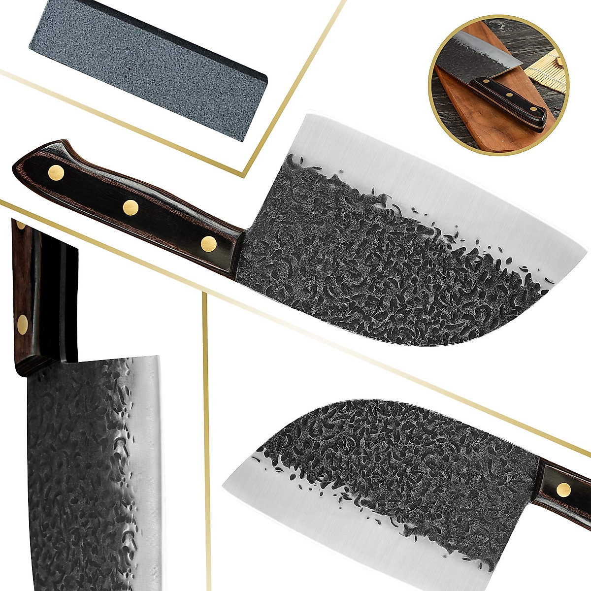 XYJ High Carbon Steel Serbian Butcher Knife Slaughter Chef Knives Cooking Camping Knife Good For All Around Cutting