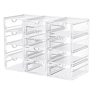 Desk Organizers And Accessories With 13 Drawers, Office Desktop Drawers, Plastic Makeup Organizer Containers Bins With Drawers Desk Organization, Bathroom Organizers Storage Case Box Cube, Pack of 3