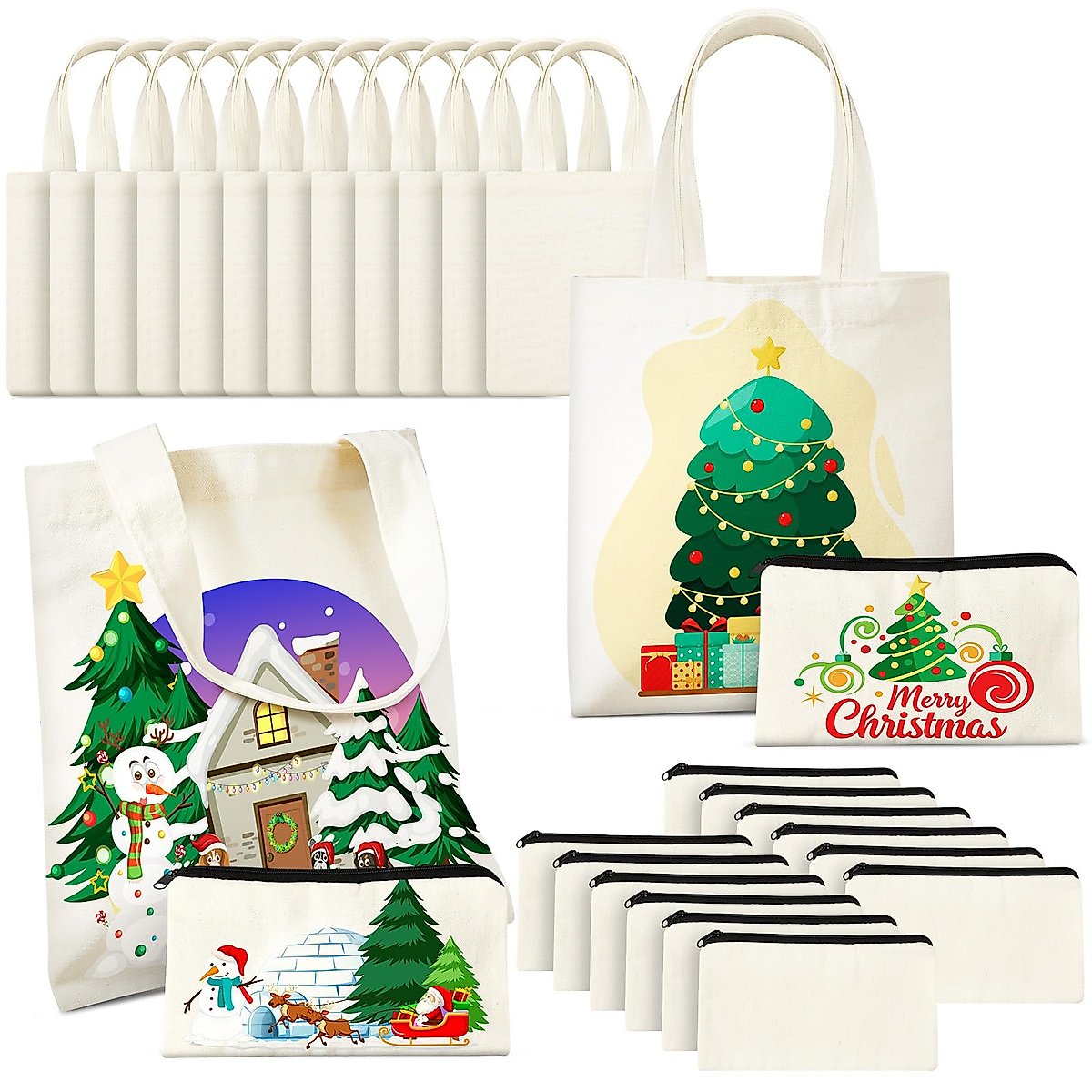 Amylove 24 Pcs Mini Canvas Tote Bag Set Include Small Canvas Bag Blanks Small Pouches with Zipper for Sublimation(Natural Color,8.5 x 8)
