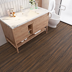 VEELIKE 6''x36'' Dark Brown Wood Vinyl Flooring Peel and Stick Floor Tile Bathroom Waterproof Wood Look Vinyl Plank Flooring Self Adhesive Laminate Flooring for Bedroom Kitchen RV (4-Tiles, 6 Sq. Ft.)