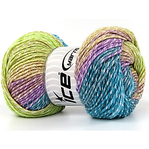 Lot of 4 x 100gr Skeins Ice Yarns Magic COTTONAC (30% Cotton) Yarn Blue Shades Green Camel Lilac