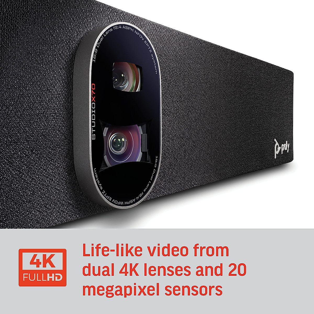 Poly - Studio X70 Video Bar + TC8 Touch Controller (Plantronics + Polycom) - Premium 4K Audio & Video Conferencing for Large Conference Rooms - Camera, Speakers, Mics - Works with Teams, Zoom & More