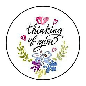 without brand Set of 48 Envelope Seals Labels Thinking of You Flowers 1.2" Round