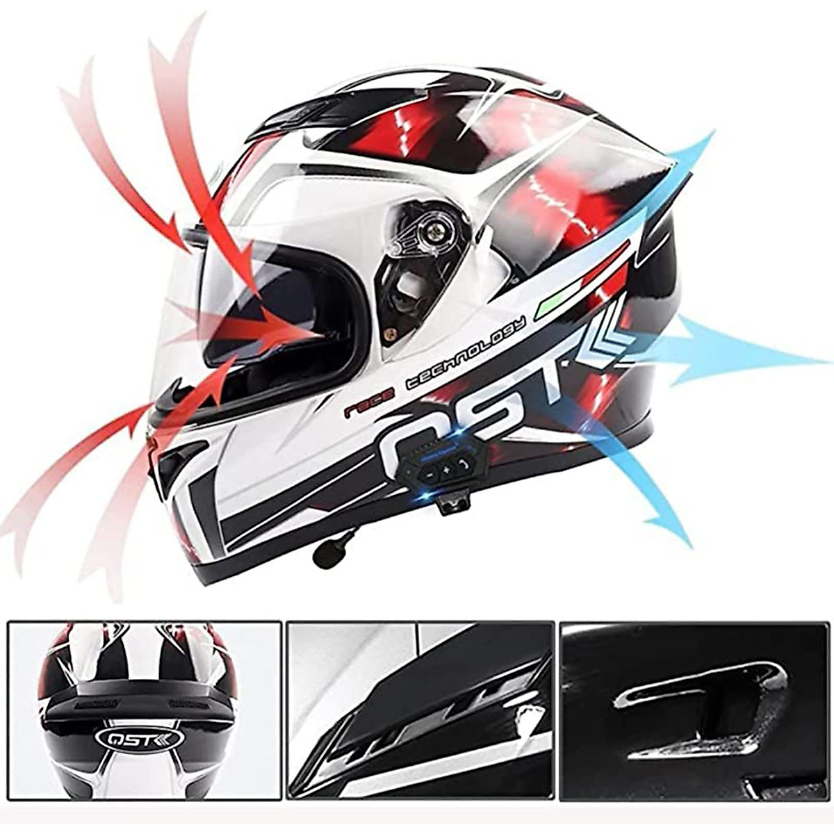 YMKJGZS Motorbike Motorcycle Modular Bluetooth Helmet DOT Approved Flip Up Front Helmets Integrated Dual Anti-Fog Visors Full Face Street Racing Helmet for Adults Men Women (14,M(57-58CM))